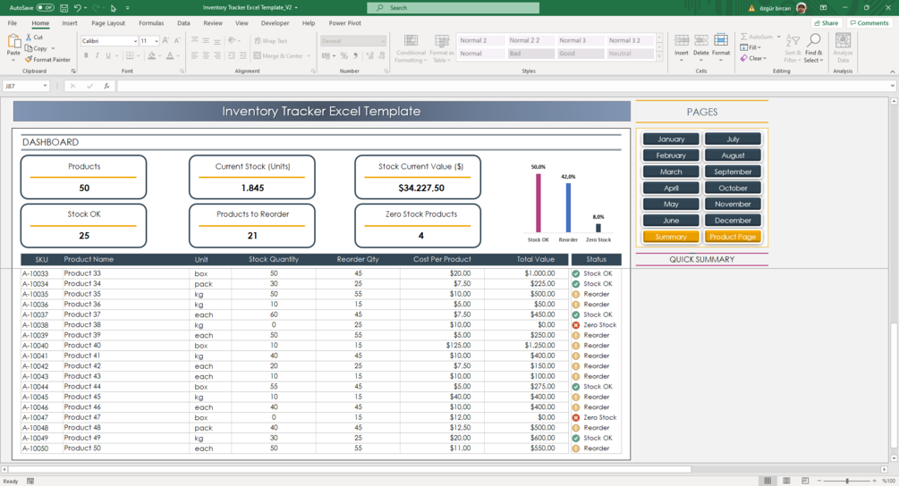 Inventory Tracker Excel Template: Stock Management Spreadsheet