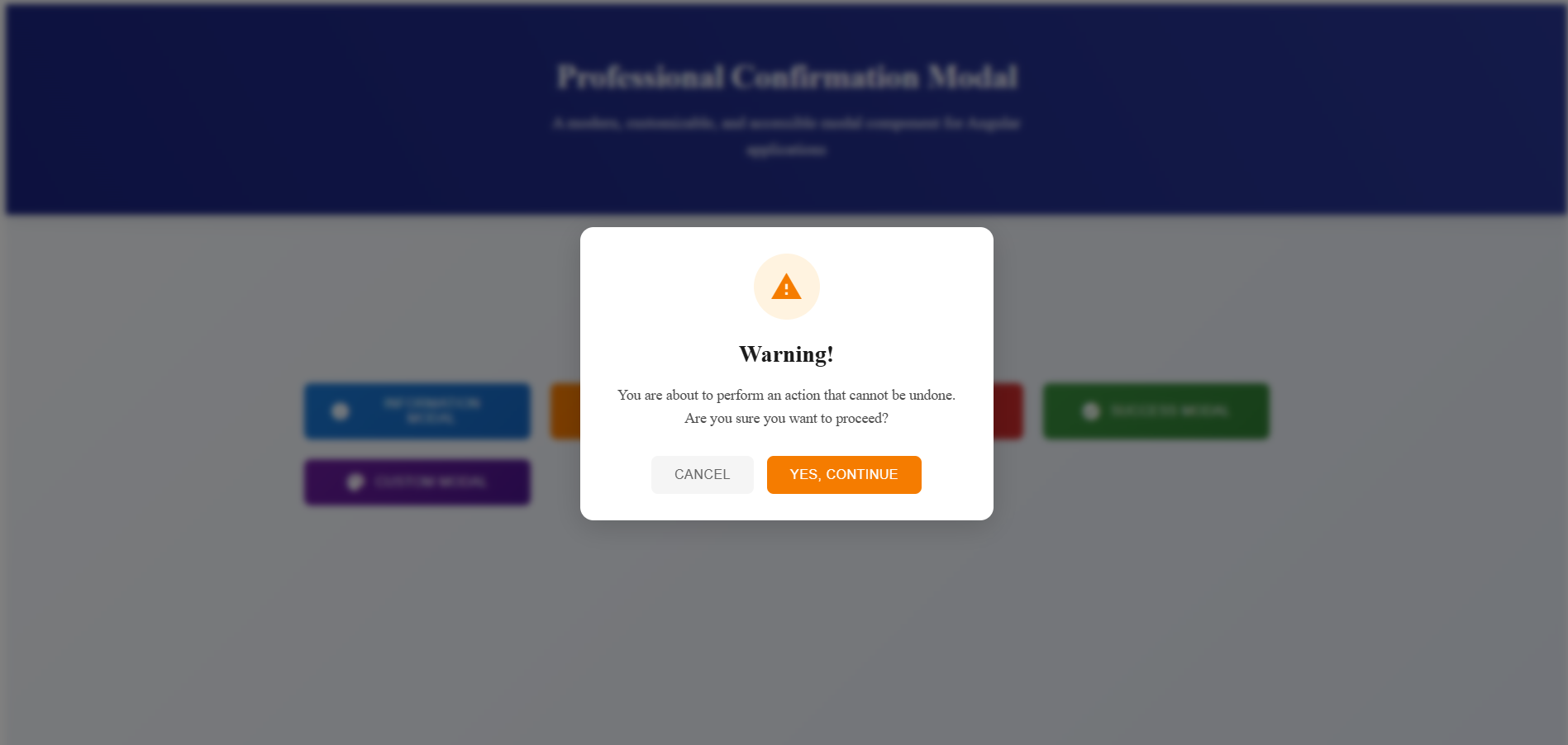 Angular 17+ Professional Confirmation Modal