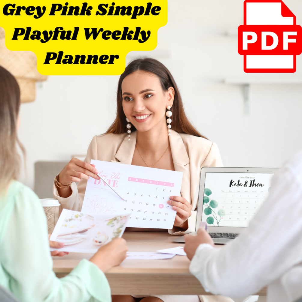 Grey Pink Simple Playful Weekly Planner