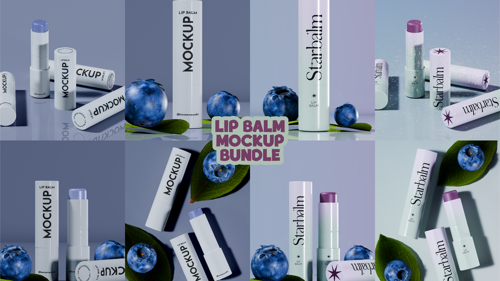LIP BALM MOCKUP BUNDLE — 4 Editable PSDs