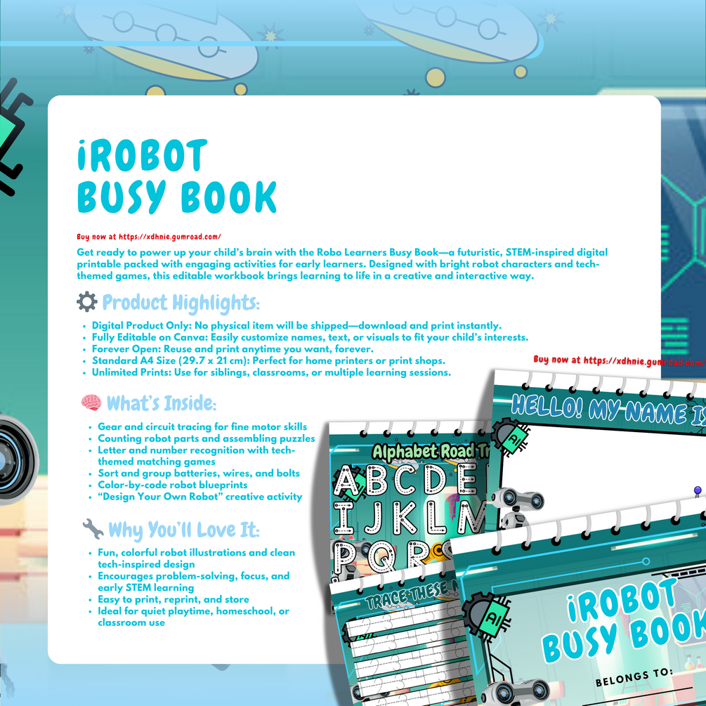 🤖iRobot Busy Book (A4 Size | 29.7 x 21 cm | Digital & Fully Editable)