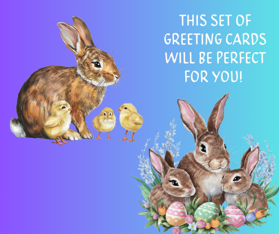 🐇🌸 20 Easter Bunny Greeting Cards | 4x6 Printable Rabbit Blank Cards ...