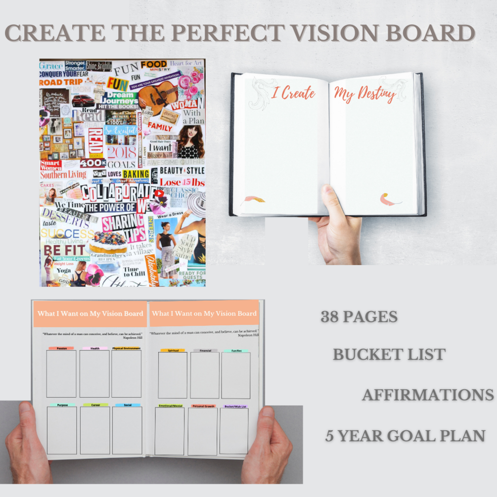 Vision Board Guide/Workbook DIGITAL, INTERACTIVE, DOWNLOADABLE