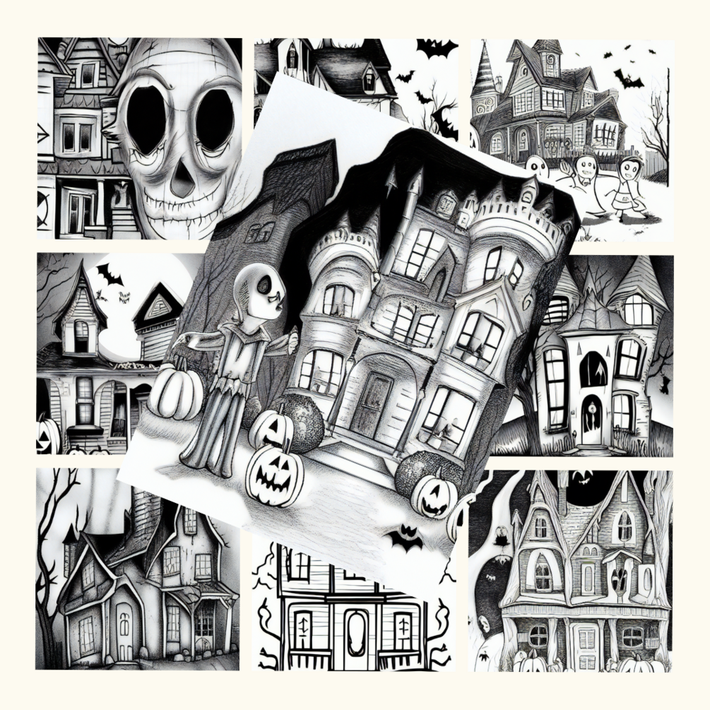 2$ 10 Halloween Haunted House Coloring Pages 8.5x11 | digital download 01