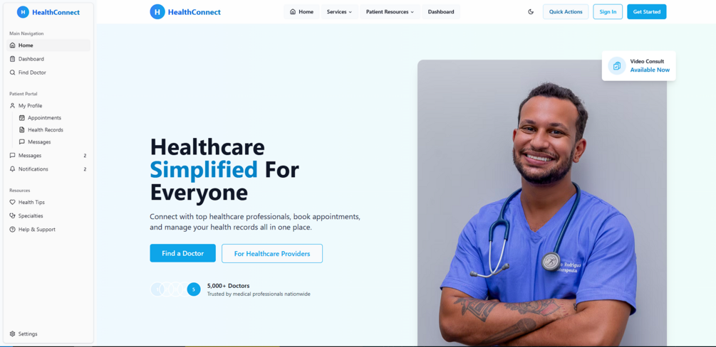 Doctor and Paitent Dashboard + Sign Up / Login - Website