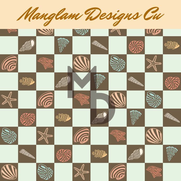 Retro summer beach seashell checkerboard seamless repeat pattern, retro ...