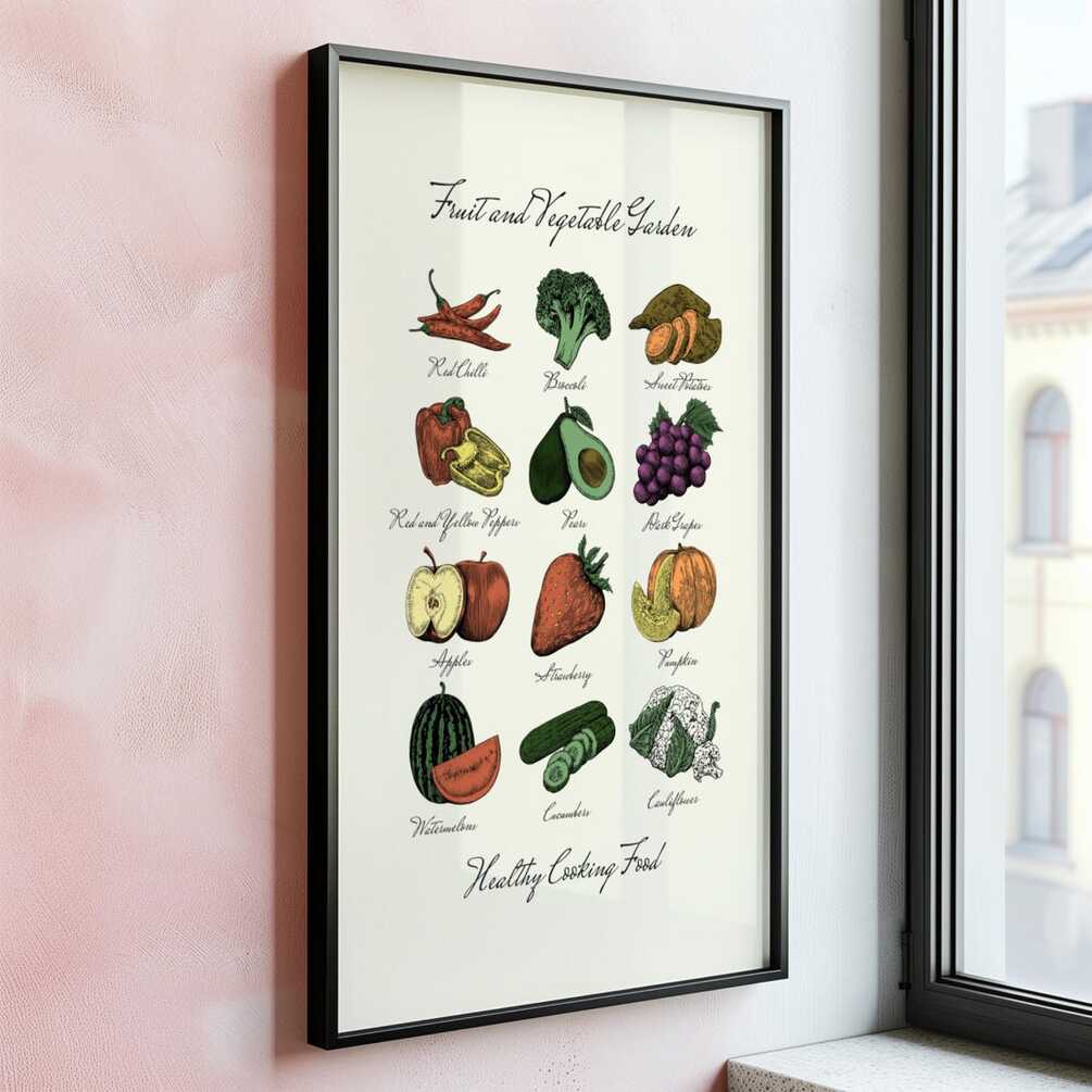 Healthy Cooking Print | Vegetable Wall Decor | Aesthetic Kitchen Wall ...