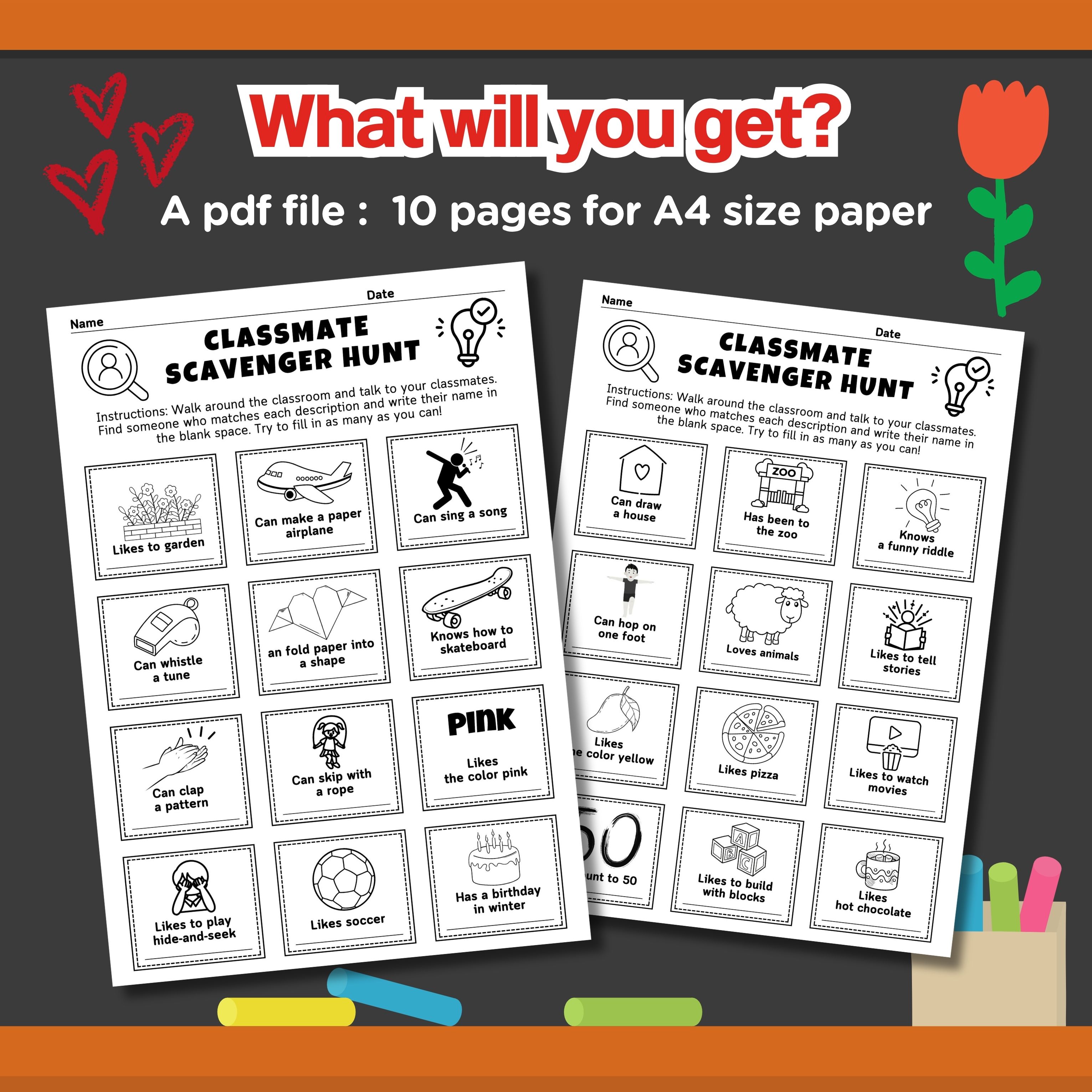 Classmate Scavenger Hunt Worksheet for Kids, Back to School Activity ...