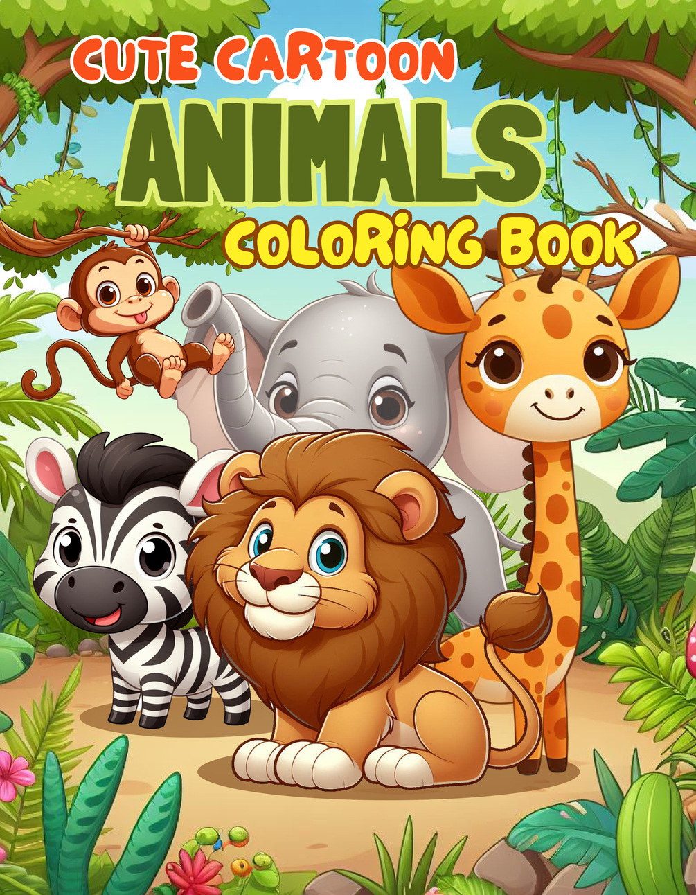 Cute Cartoon Animals Coloring Book for Kids