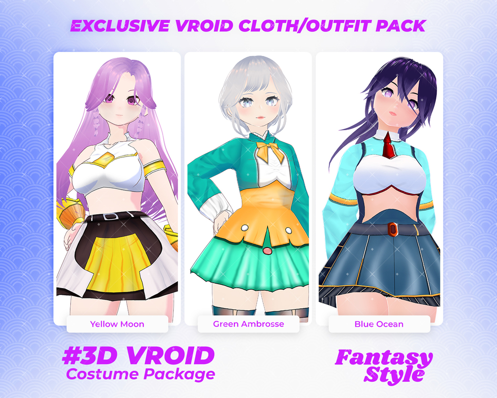 Bright Color Fantasy Outfits For VRoid Steamer - VRoid Clothing Pack ...