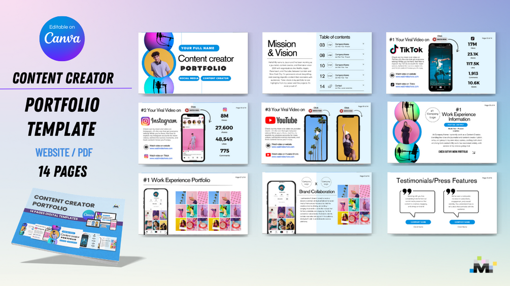 Content Creator Portfolio Template | Social Media | Canva Template ...