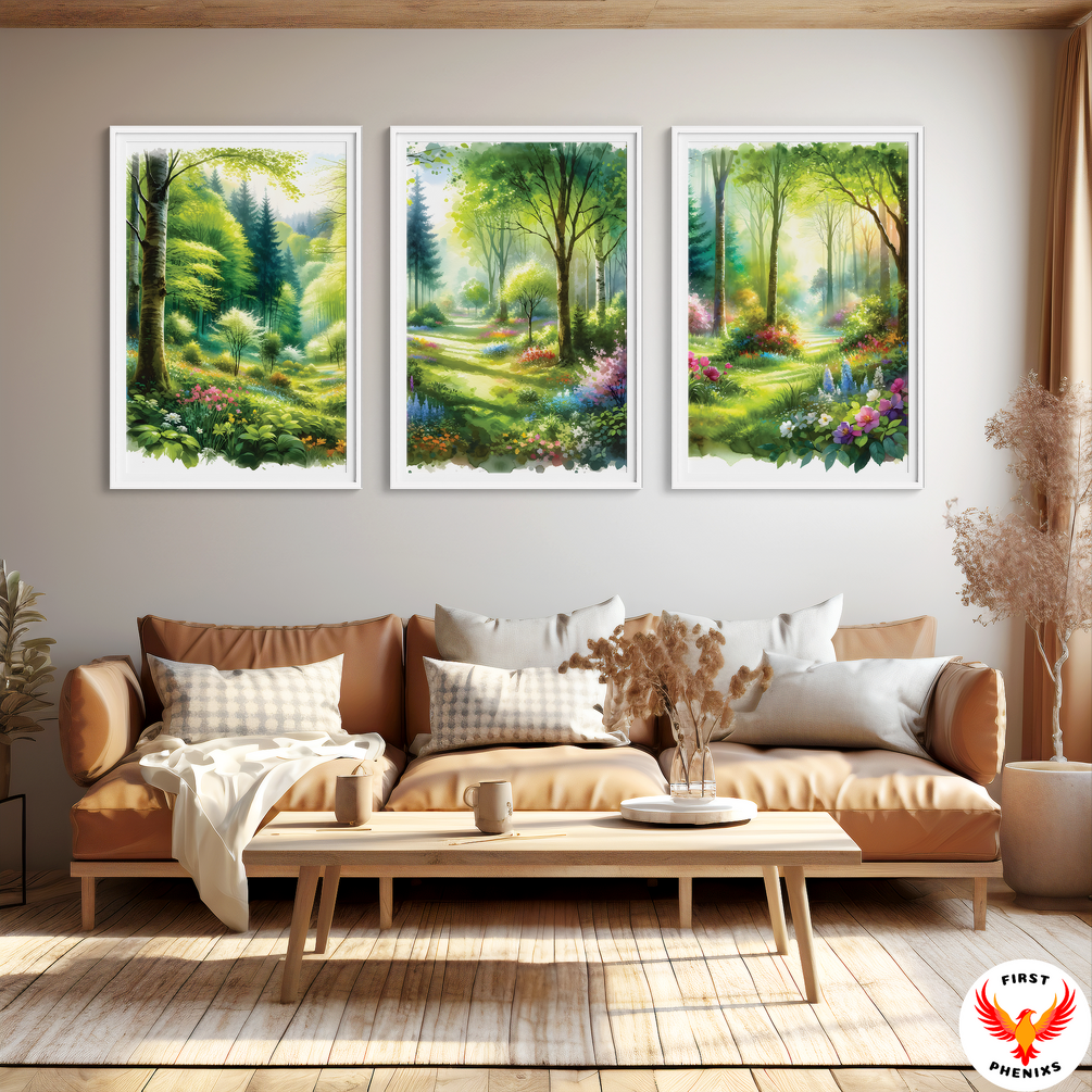 Enchanted Forest Art Set, Spring Woodland Digital Prints, Mystic Garden ...