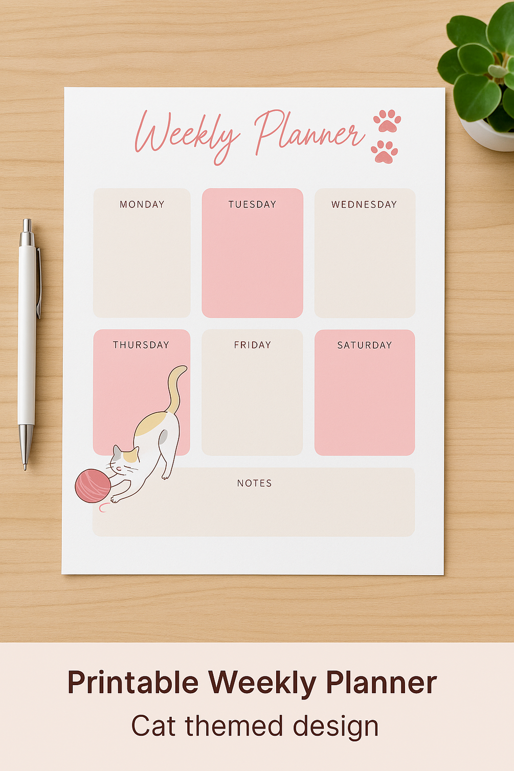 Cat-Themed Weekly Planner - Cute & Minimal Design