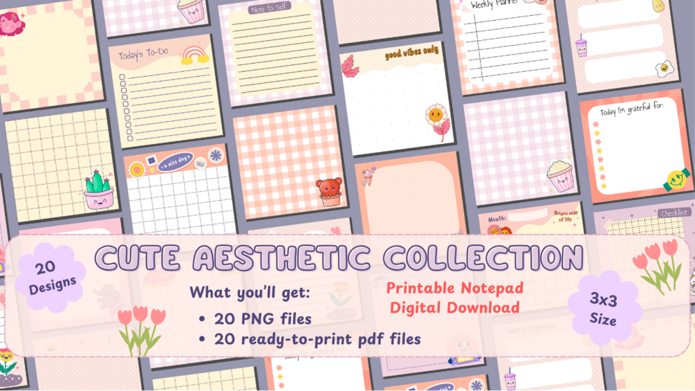 Cute Aesthtic Printable Notepad, Printable Memopad, Notepad Digital ...