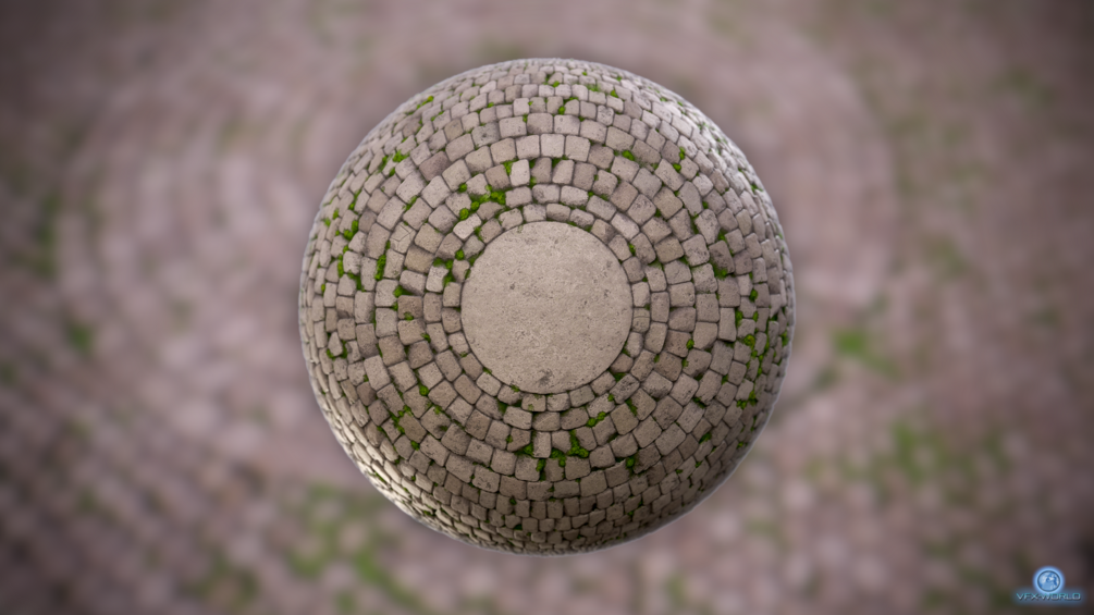Mossy radial cobblestone pavement PBR Material - procedural (4k ...