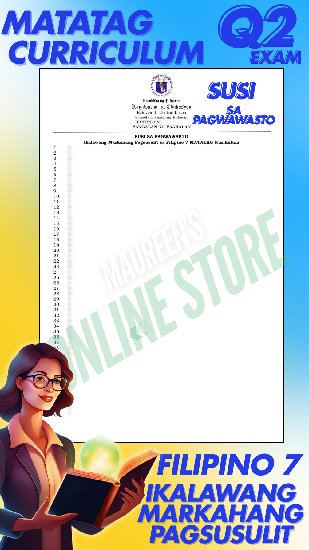 Filipino 7 MATATAG Ikalawang Markahang Pagsusulit (Q2 Exam with TOS)