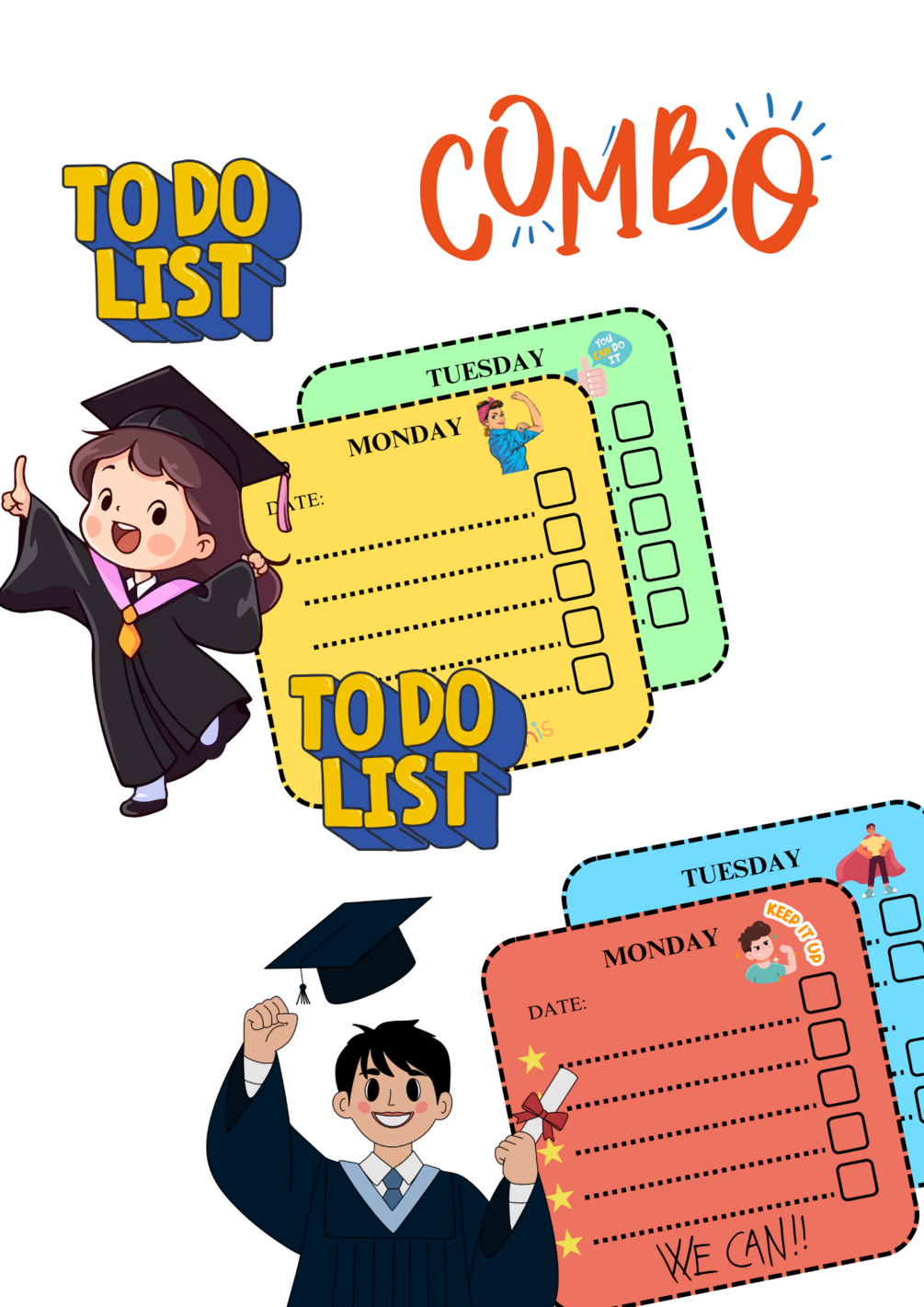Combo Pack Kids' To-Do List: Printable Weekday Planner - Boy's and Girl ...