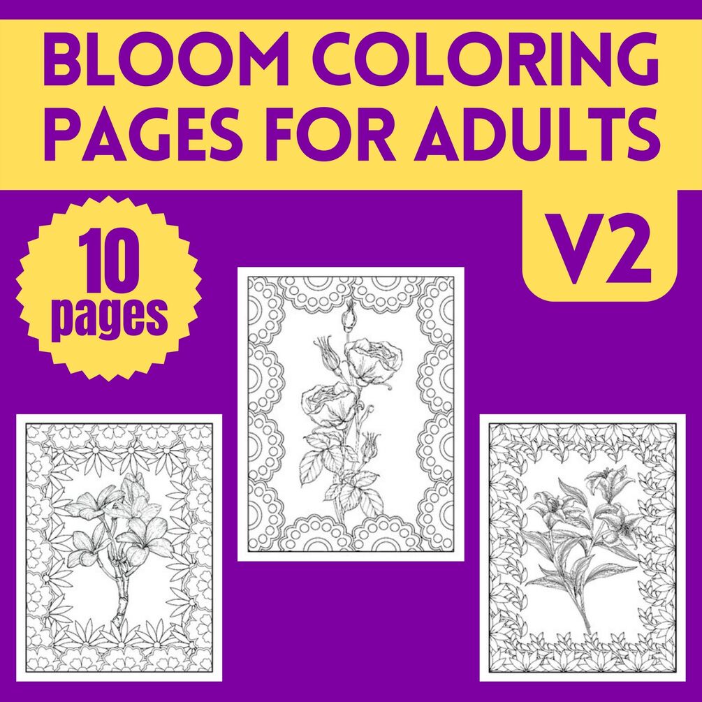 10 bloom coloring pages for kids & adults V2