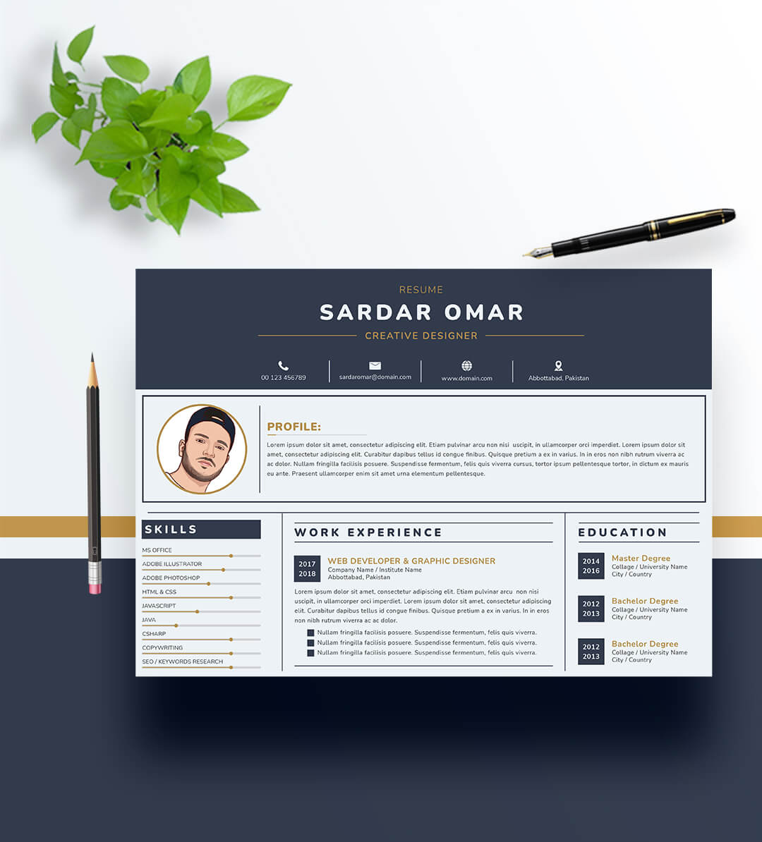 Modern and Professional Resume Template Horizontal orientation - CV ...