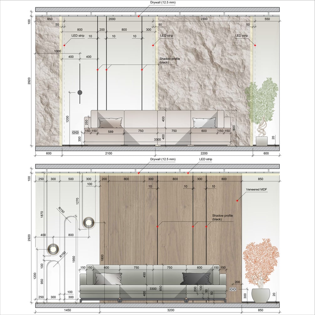 50 Interior wall elevation sections for AutoCAD