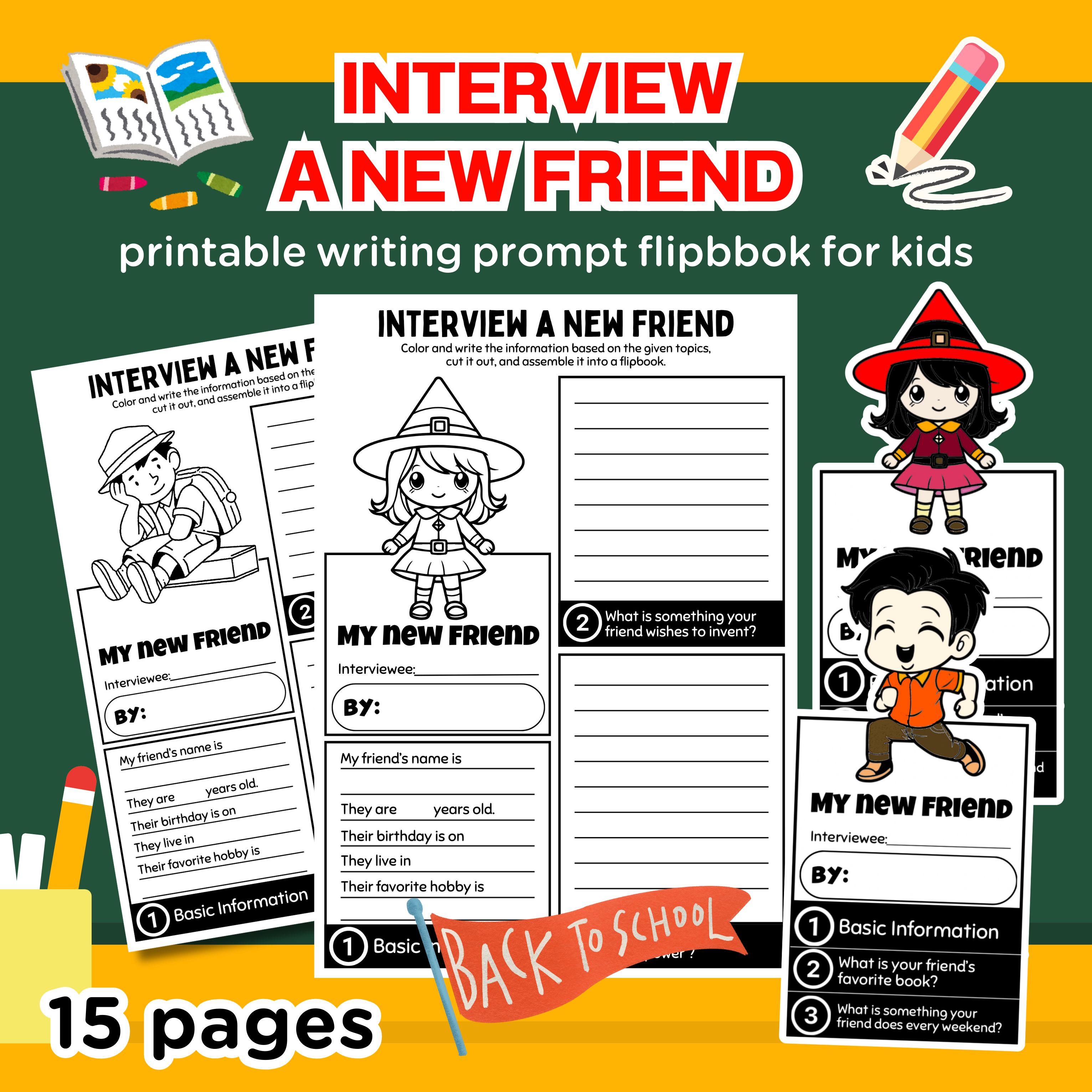 Interview a New Friend Flipbook for Grades 2-6, Back to School Activity ...