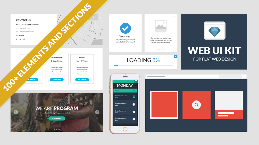 Flat Web Design UI Kit by 1stWebDesigner