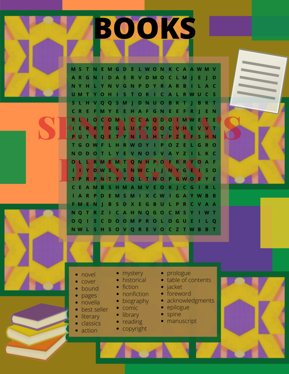 PDF Word Search Puzzle with Book Theme