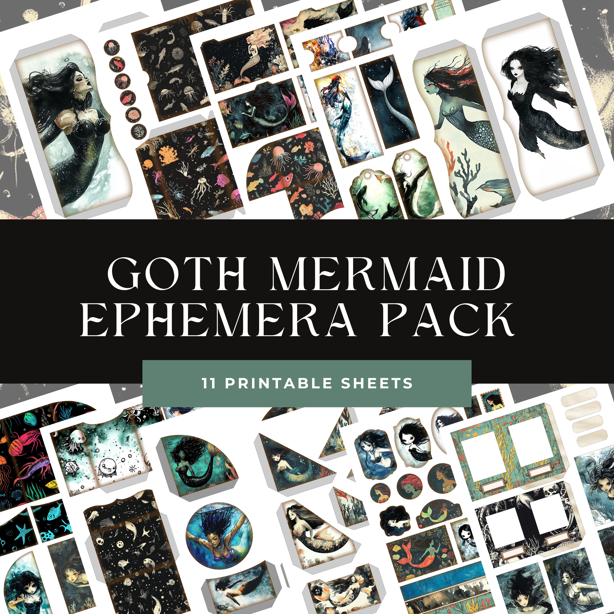 Printable Ephemera Pack - Gothic Mermaid
