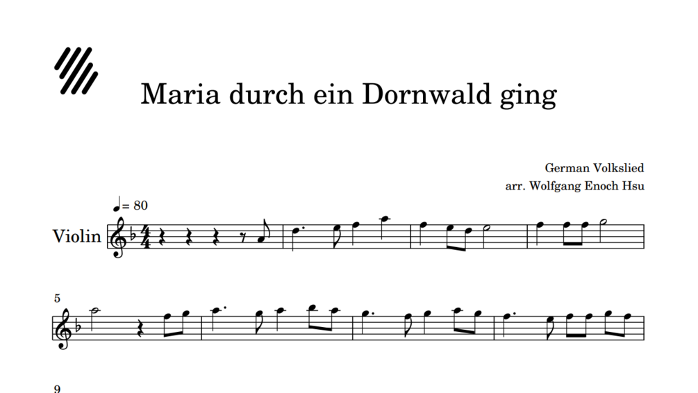 Maria durch ein Dornwald ging (violin sheet music)
