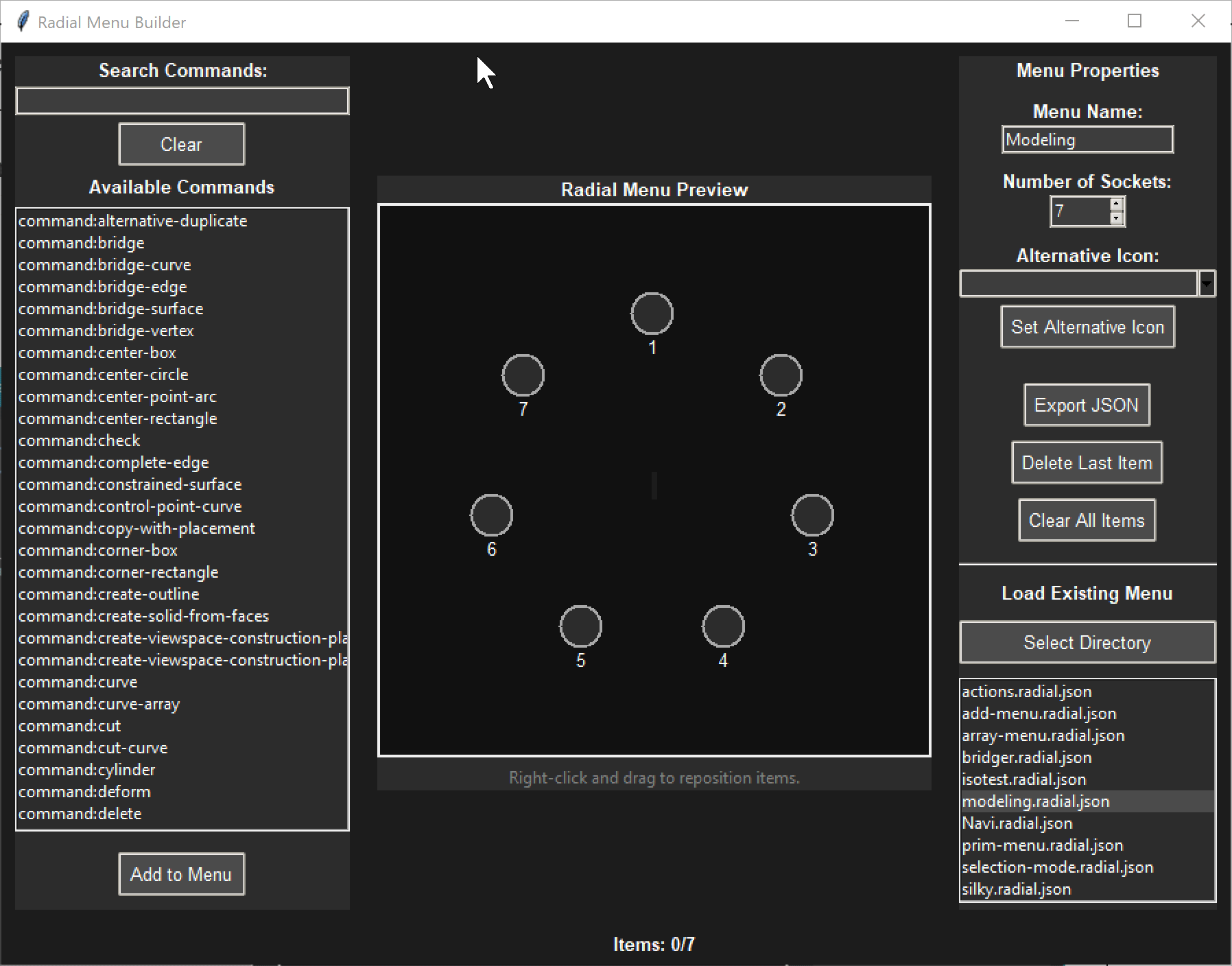 Radial Menu Builder for Plasticity