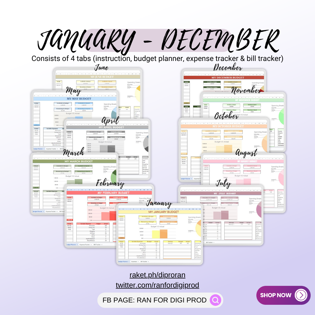 [Google Sheet/Spreadsheet Editable] 12 ready-to-use Monthly Budget Tracker