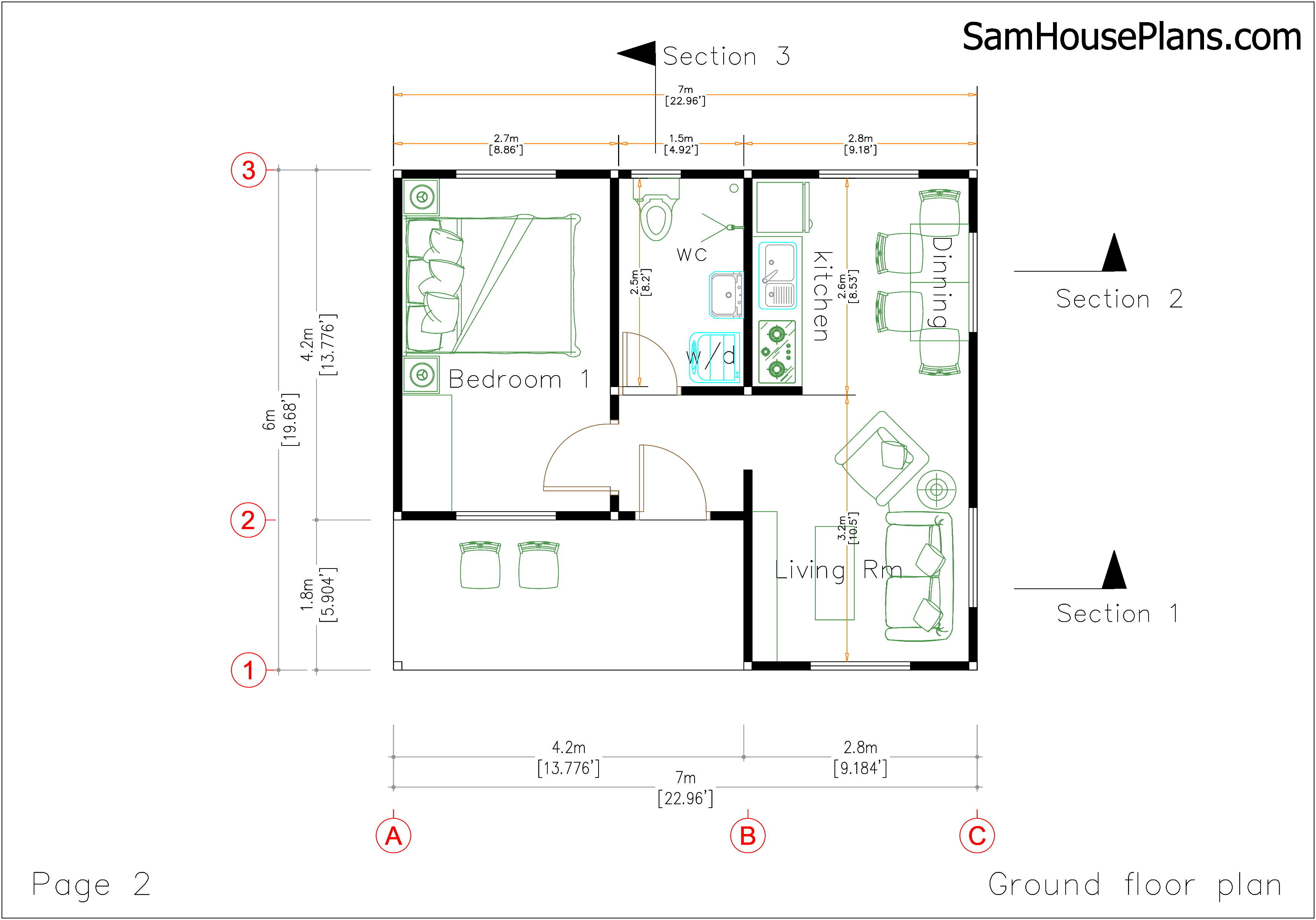 Simple House Designs 23x20 Ft One Bed 7x6 M Hip Roof