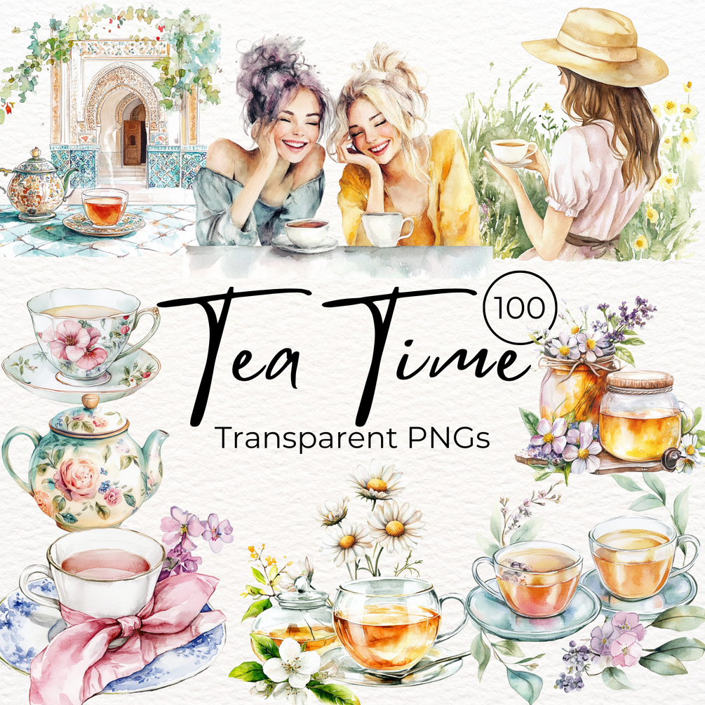 Tea Time - 100 Cliparts Bundle - 300DPI - Commercial Use - Tea Time ...