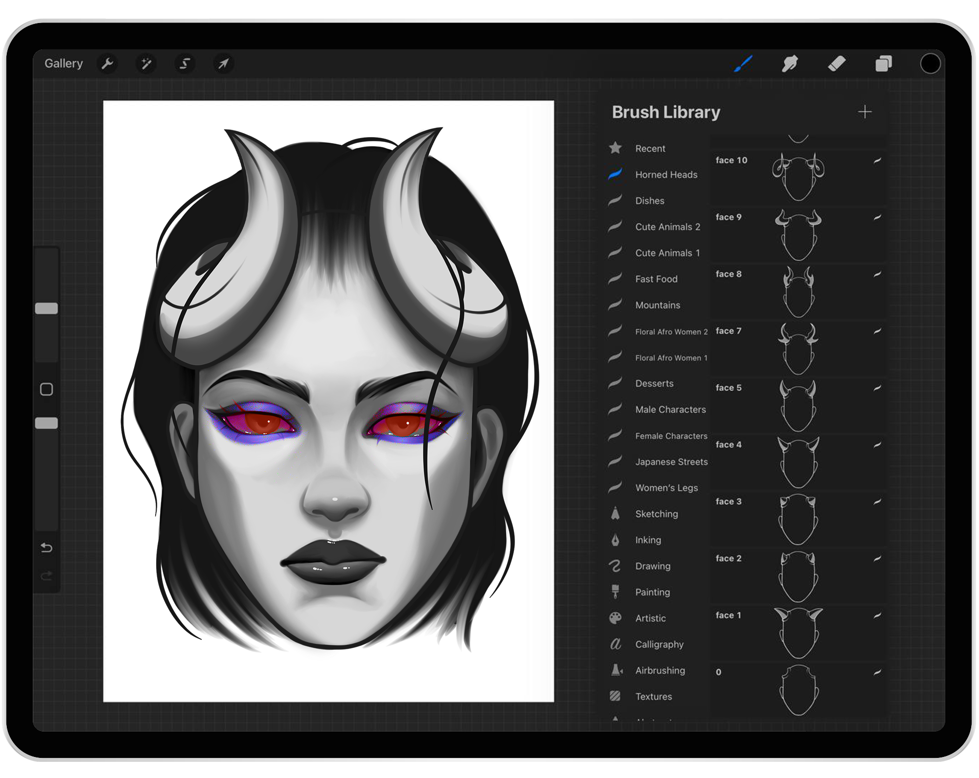 20 Procreate Horned Heads Stamp Brushes Collection