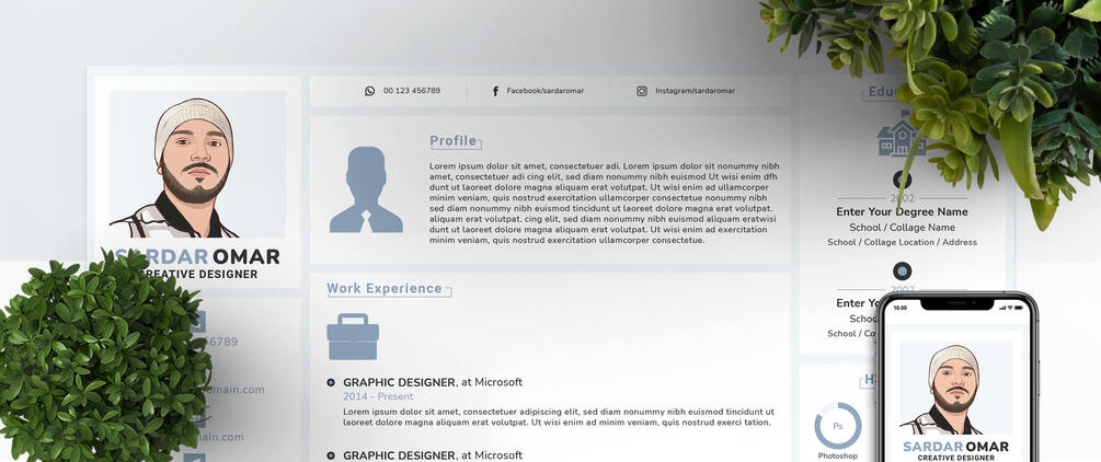 Horizontal One-page Resume Template - Infographic Resume Template