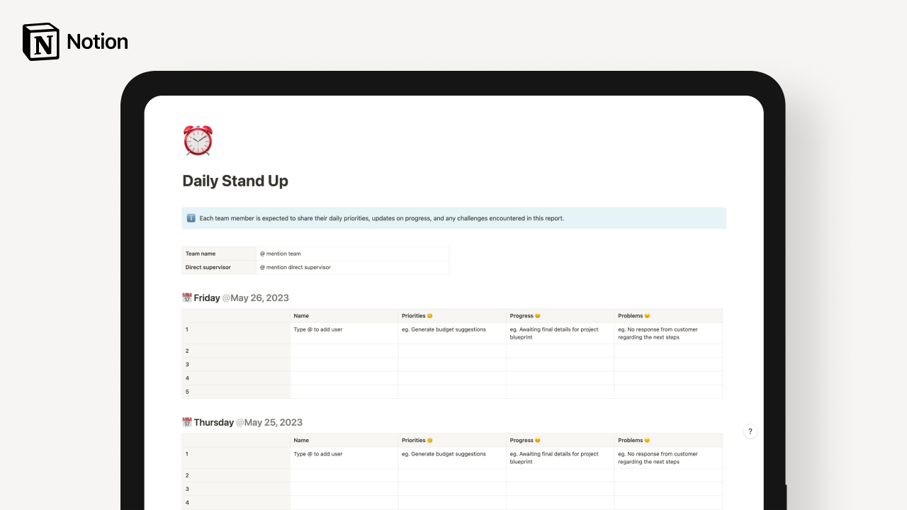 Daily Stand Up Template - Notion Circles