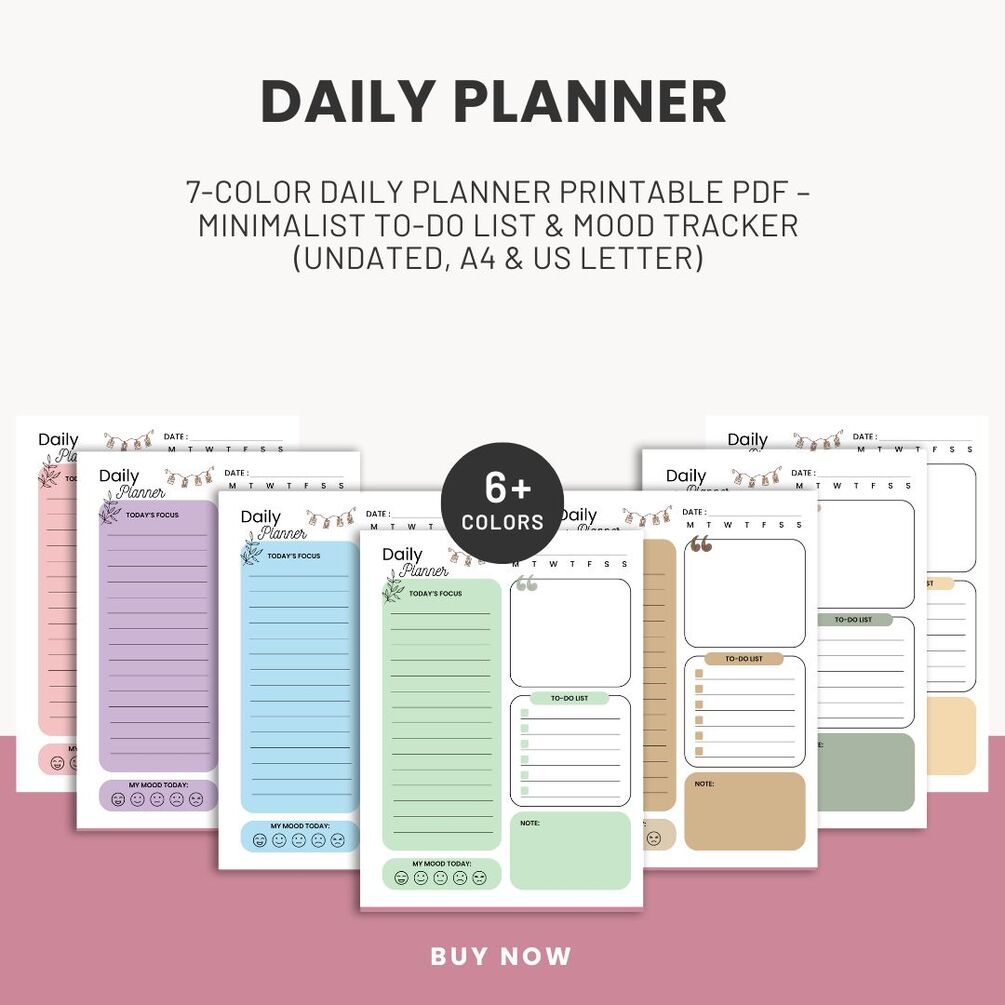 7-Color Daily Planner Printable PDF – Minimalist To-Do List & Mood ...