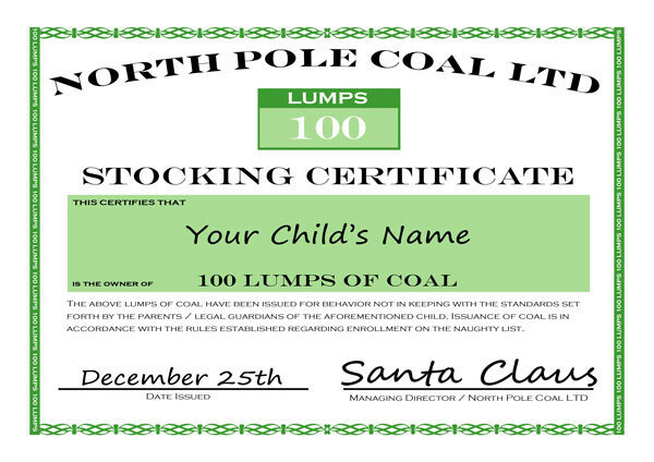 Santa Coal Certificate For All The Naughty Boys And Girls