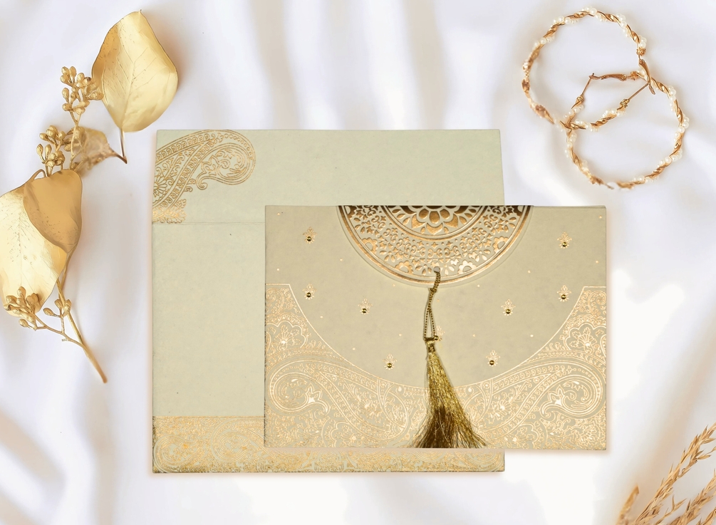 Ivory Handmade Cotton Embossed Wedding Card
