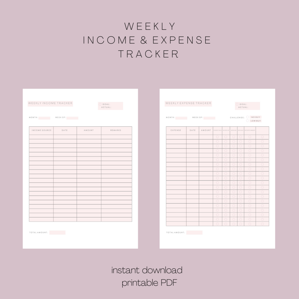 Weekly Income and Expense Tracker Printable | Budget Planner ...