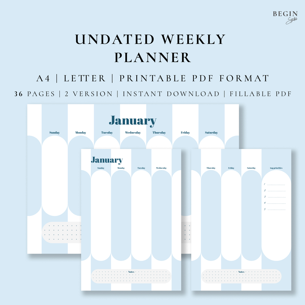 Undated Weekly Planner Printable | Weekly Schedule | A4 / Letter ...