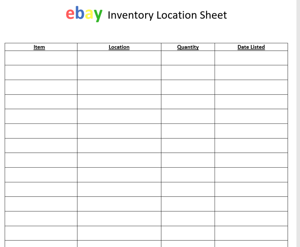 ebay Inventory List Sheet