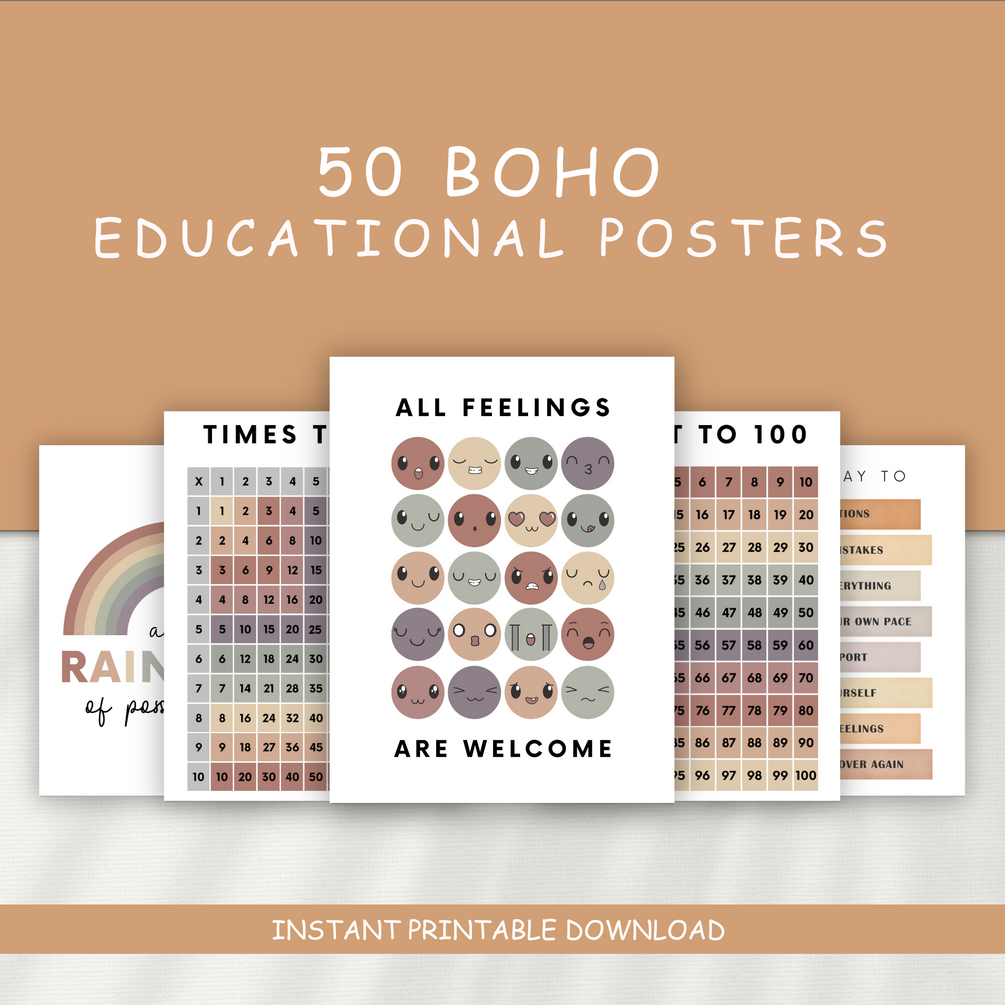 Set of 50 Boho Educational Posters - Printable Learning Decor for ...