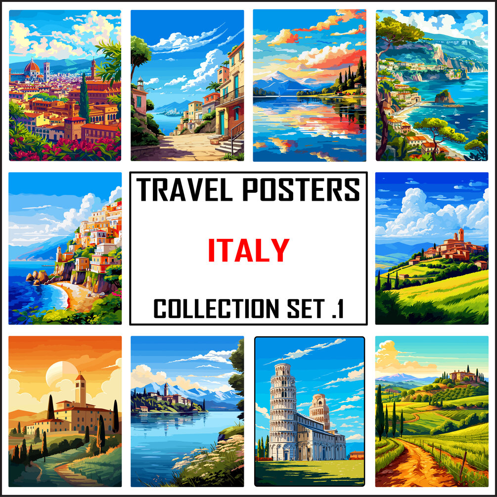 10 Italy Travel Posters Wall Art Print WPA Bundle Package Collection Set #1