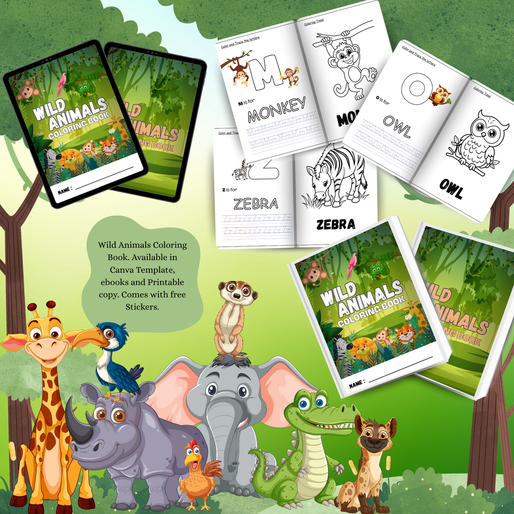 Wild Animals Tracing and Coloring Book