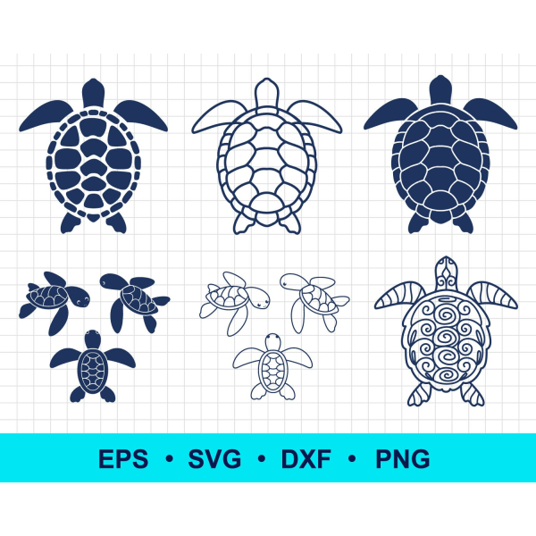 Sea turtle svg, png, dxf, eps. Cute baby turtle silhouette, outline ...