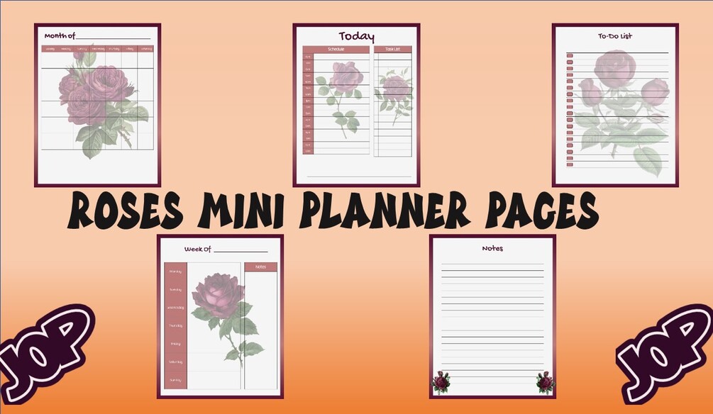 Roses MINI PLANNER PAGES In US Letter Size (8.5 in by 11 in)