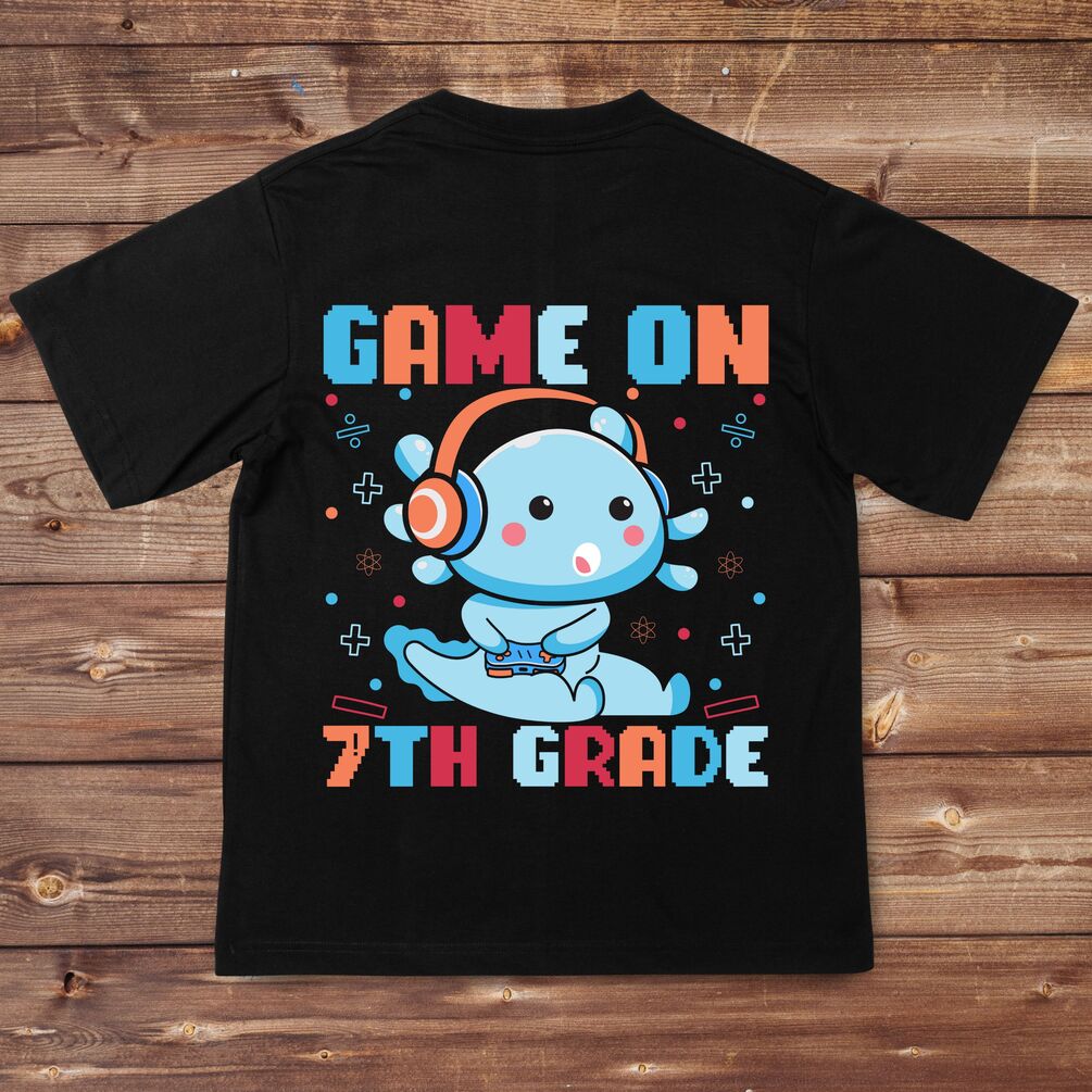 Game on 7th grade t-shirt kids | Kids t-shirt design PNG | Cute Axolotl ...