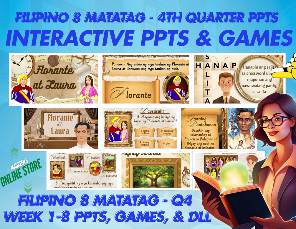 FILIPINO 8 MATATAG - QUARTER 4 PPTS and GAMES - LESSONS 1-8 (FREE DLL)