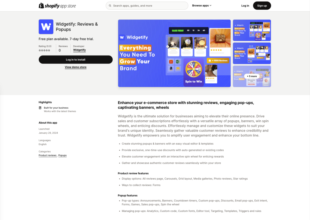 "Widgetify" - Shopify App